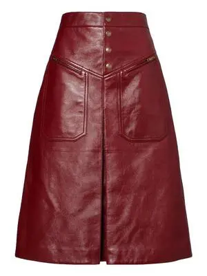 Chloé Leather Midi Skirt - Burgundy