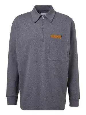 Bottega Veneta Intrecciato Cotton Jersey Polo Sweater - Grey