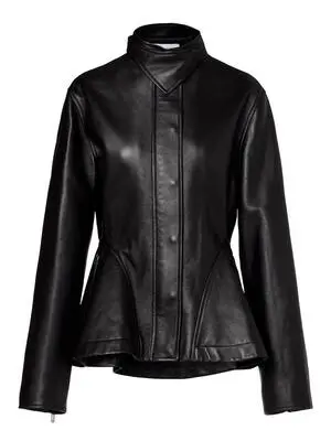 Alaïa Peplum Leather Jacket - Black