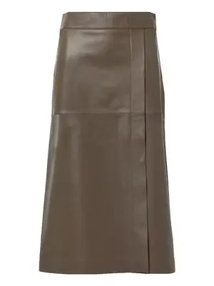 JOSEPH Leather Midi Skirt - Brown