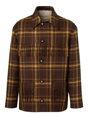 Valentino Garavani Checked Fringed Virgin Wool Jacket - Brown