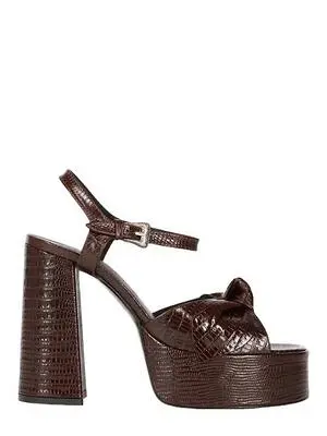 The Kooples Bow-embellished Lizard-embossed Leather Platform Sandals - Brown