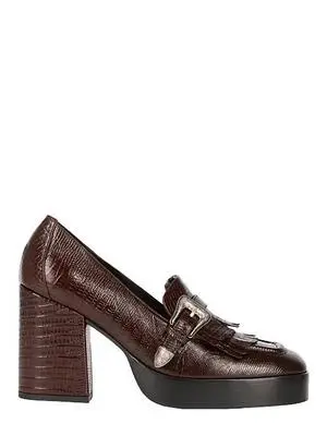 The Kooples Lizard-embossed Leather Block-heel Loafers - Brown