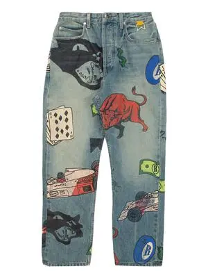 Rhude Doodle Print Denim - Blue