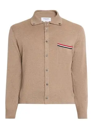 Thom Browne Wool Knit Grosgrain-trim Pocket Cardigan - Med Brown