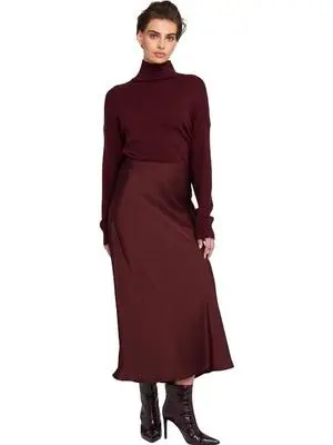 ELLE COLLECTION Satin Midi Slip Skirt Wine