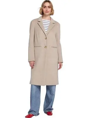 ELLE COLLECTION Tailored Melton Trench Coat With Printed Lining - Oat