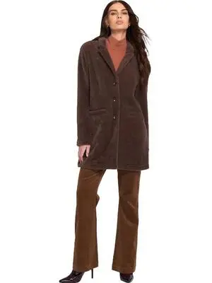 ELLE COLLECTION Fuzzy Knit Mid-length Coat - Chocolate