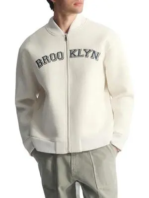 Brooklyn Industries Logo Graphic Zip Sweatshirt - Antique White
