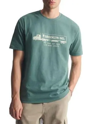 Brooklyn Industries Logo Truck Cotton Graphic T-shirt - Silver Pine
