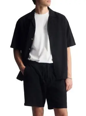 Brooklyn Industries Short Sleeve Cotton & Linen Button-up Shirt - Black