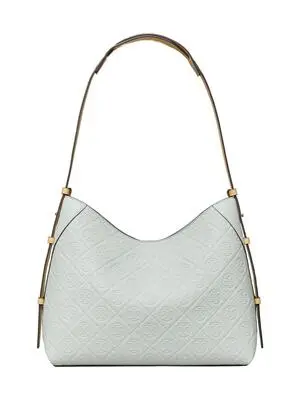 Tory Burch T Monogram Pebble Leather Messenger Bag - Light Titanium