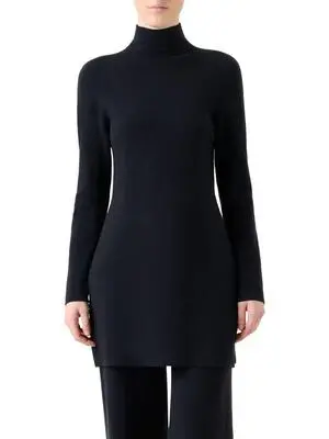 Akris Fine Gauge Cashmere & Silk Tunic Turtleneck Sweater - Black