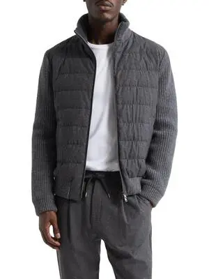 Herno Mixed Media Quilted Wool-blend Jacket - Charcoal