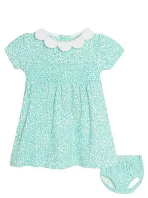 JOJO MAMAN BEBE Ditsy Floral Scallop Collar Dress & Bloomers Set - Duck Egg