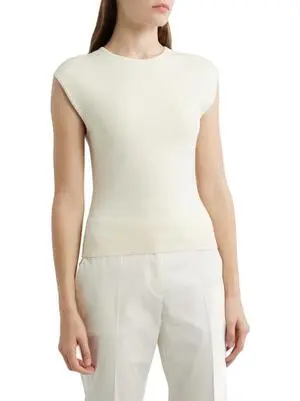 BOSS Farmera Knit Top With Zip Back - Soft Cream