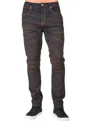 LEVEL 7 Slim Tapered Fit Moto Jeans - Dark Copper