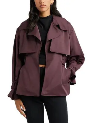 OPEN EDIT Exaggerated Crop Trench Coat Burgundy Fudge