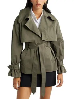 OPEN EDIT Exaggerated Crop Trench Coat Olive Sarma