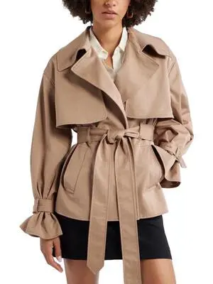 OPEN EDIT Exaggerated Crop Trench Coat Tan Portabella