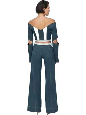 JENDUE Monte Off-shoulder Denim Top - Niagara Blue