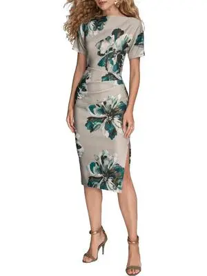 Donna Karan New York Floral Pleated Scuba Sheath Midi Dress - Weatherd S
