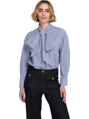 ELLE COLLECTION Striped Bow Blouse - Navy/white