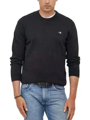 Gant Logo-embroidered Crew-neck Sweater - Black
