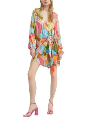 NEVER FULLY DRESSED Abstract-print Wrap Mini Dress - Green