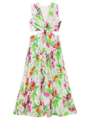 Desigual Floral-print Maxi Dress With Cut-out Detail - White