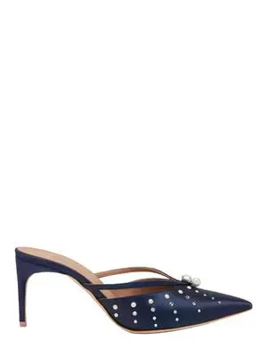 MALONE SOULIERS 70mm Pearl-embellished Satin Mules - Blue