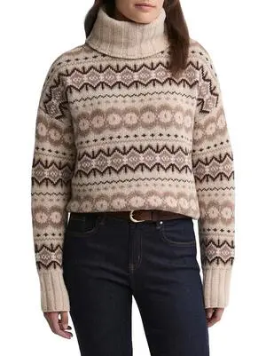 Barbour Fair Isle Wool-blend Turtleneck Tunic Sweater - Birch Multi