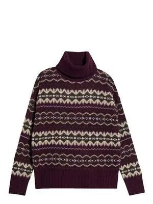 Barbour Fair Isle Wool-blend Turtleneck Tunic Sweater - Fig Multi