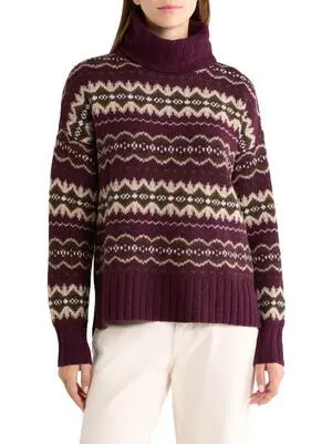 Barbour Fair Isle Wool-blend Turtleneck Tunic Sweater - Fig Multi