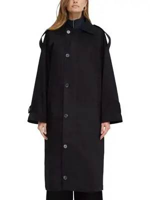 NOTES DU NORD Button-fastening Coat With Shoulder Detail - Black