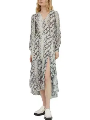 BRUUNS BAZAAR Snakeskin-print Wrap Midi Dress - Neutrals