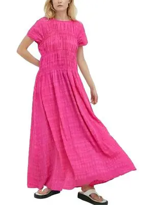 LOVECHILD Textured Gathered Midi Dress - Pink