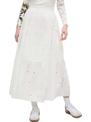 Desigual Eyelet-embroidered Tiered Midi Skirt - White