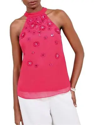 LIPSY 3d Floral Appliqué Mock Neck Top - Pink
