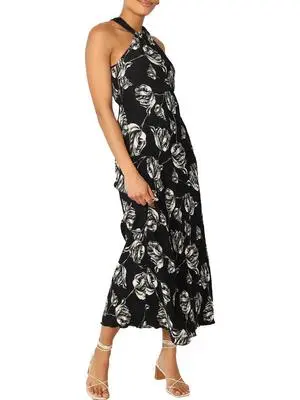 PETAL & PUP Floral Plissé Maxi Dress - Black Floral