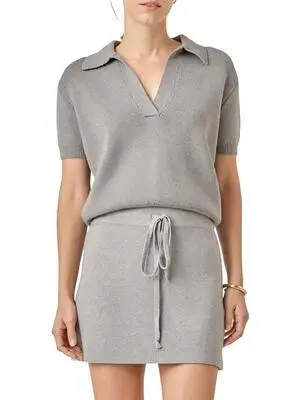 English Factory Johnny Collar Knit Top - Heather Grey