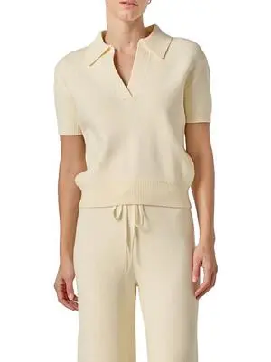 English Factory Johnny Collar Knit Top - Ivory