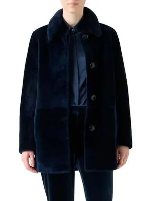 Akris Yaron Genuine Merino Shearling Jacket - Navy