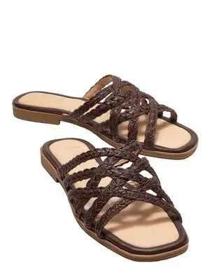 FOREVER & ALWAYS SHOES Alisha Leather Slide Sandal Brown Leather