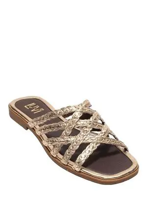 FOREVER & ALWAYS SHOES Alisha Leather Slide Sandal Gold Leather