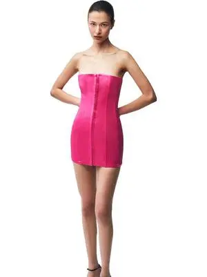 GUIZIO Satin Corset Mini Dress - True Pink