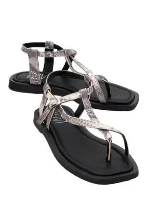 FOREVER & ALWAYS SHOES Morgana Leather Thong Sandal - Black Leather