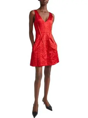 JASON WU V-neck Crushed Satin Mini Dress - Red