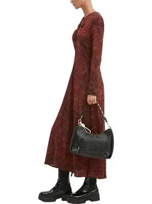 Desigual Wave-print Midi Day Dress With Keyhole Neckline - Red