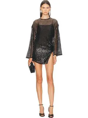 Attico Mesh Mini Dress - Black